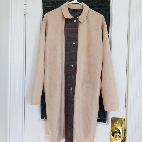 Zara | Jackets & Coats | Tan Snap Button Plaid Faux Suede Coat | Poshmark